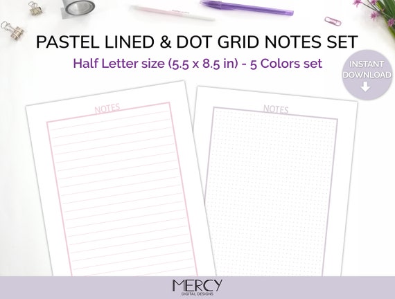 Half Letter Notes Printable Lined Notes Dot Grid Notes | Etsy