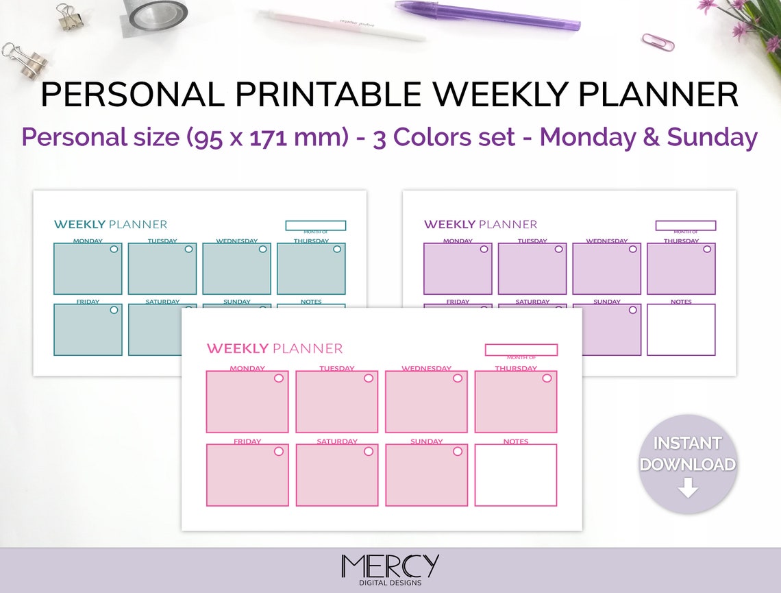 Personal Weekly Planner Printable, Personal Size Weekly Organizer ...