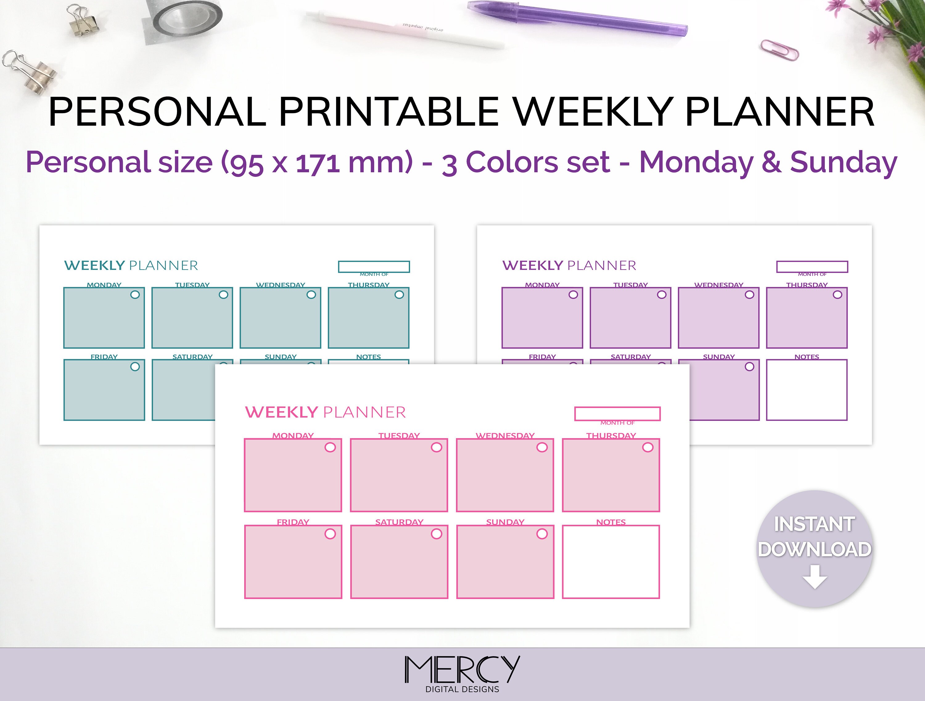 Personal Weekly Planner Printable, Personal Size Weekly Organizer ...
