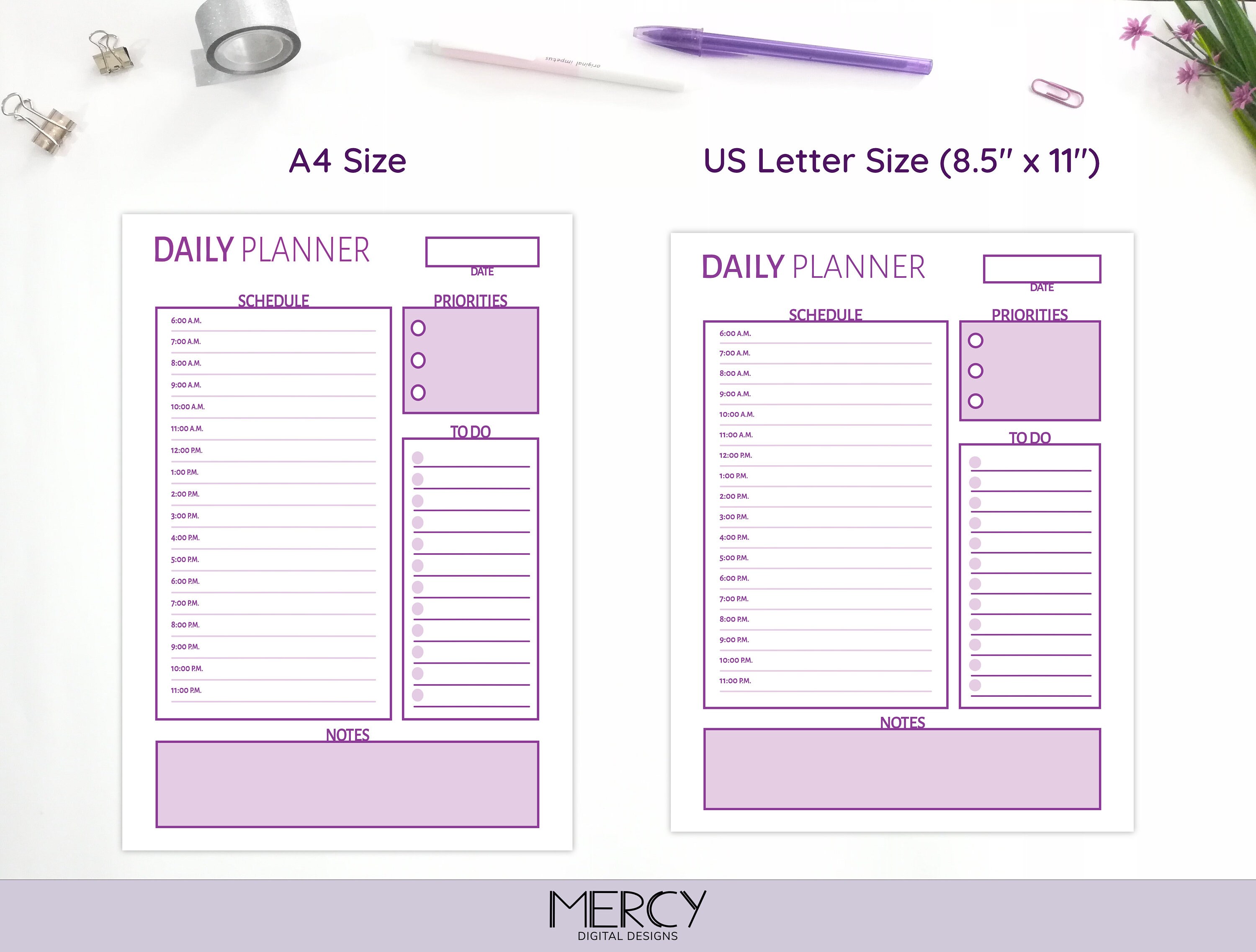 Printable Daily Planner, Daily Hourly Planner, Day on One Page, A4 and ...