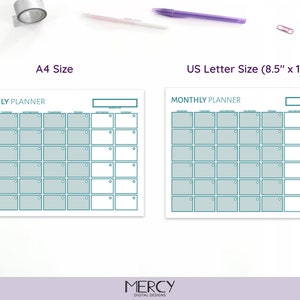 Undated Landscape Monthly Planner Printable, A4 and US Letter, Month on ...