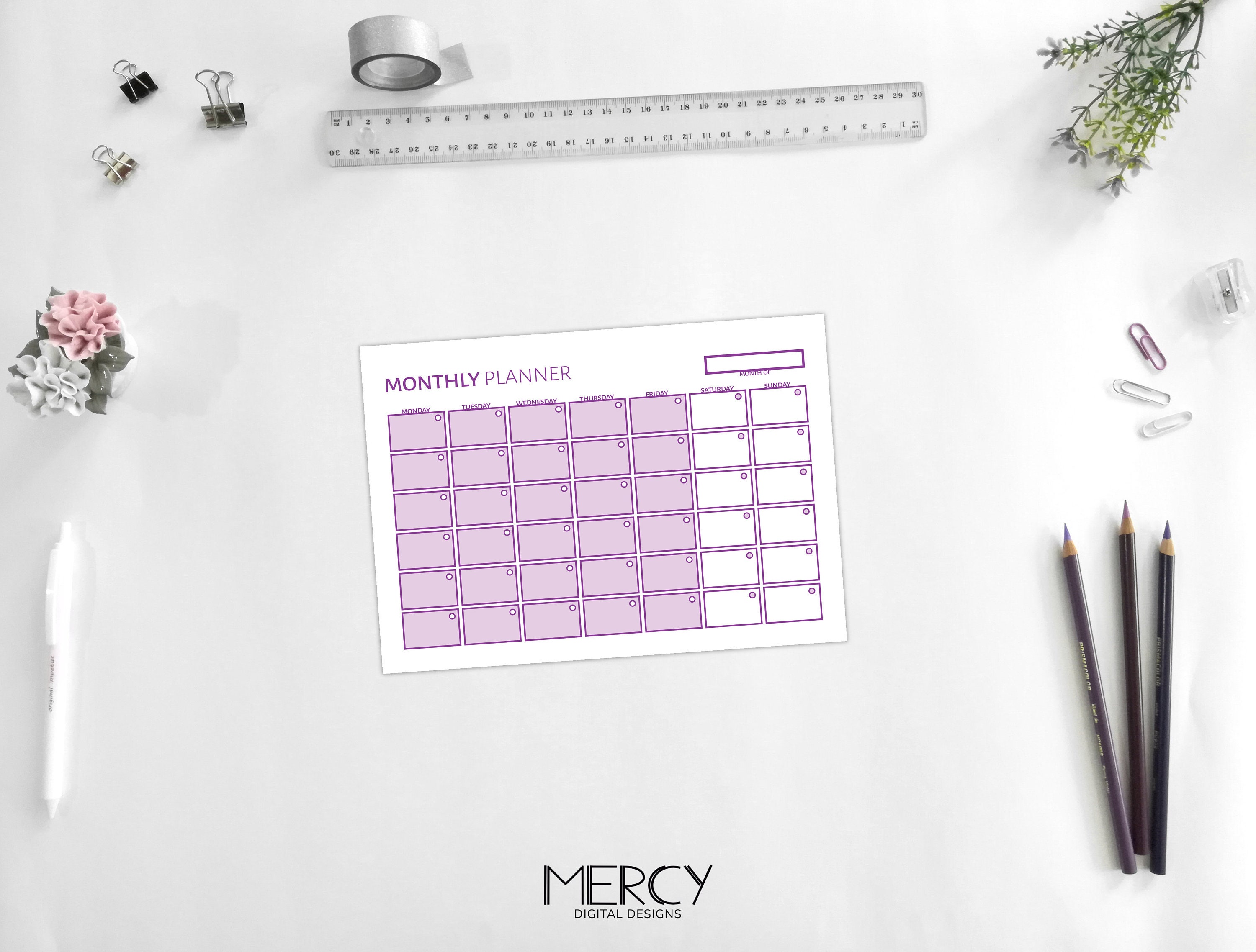 A5 Landscape Monthly Planner Printable, Undated Calendar - Etsy