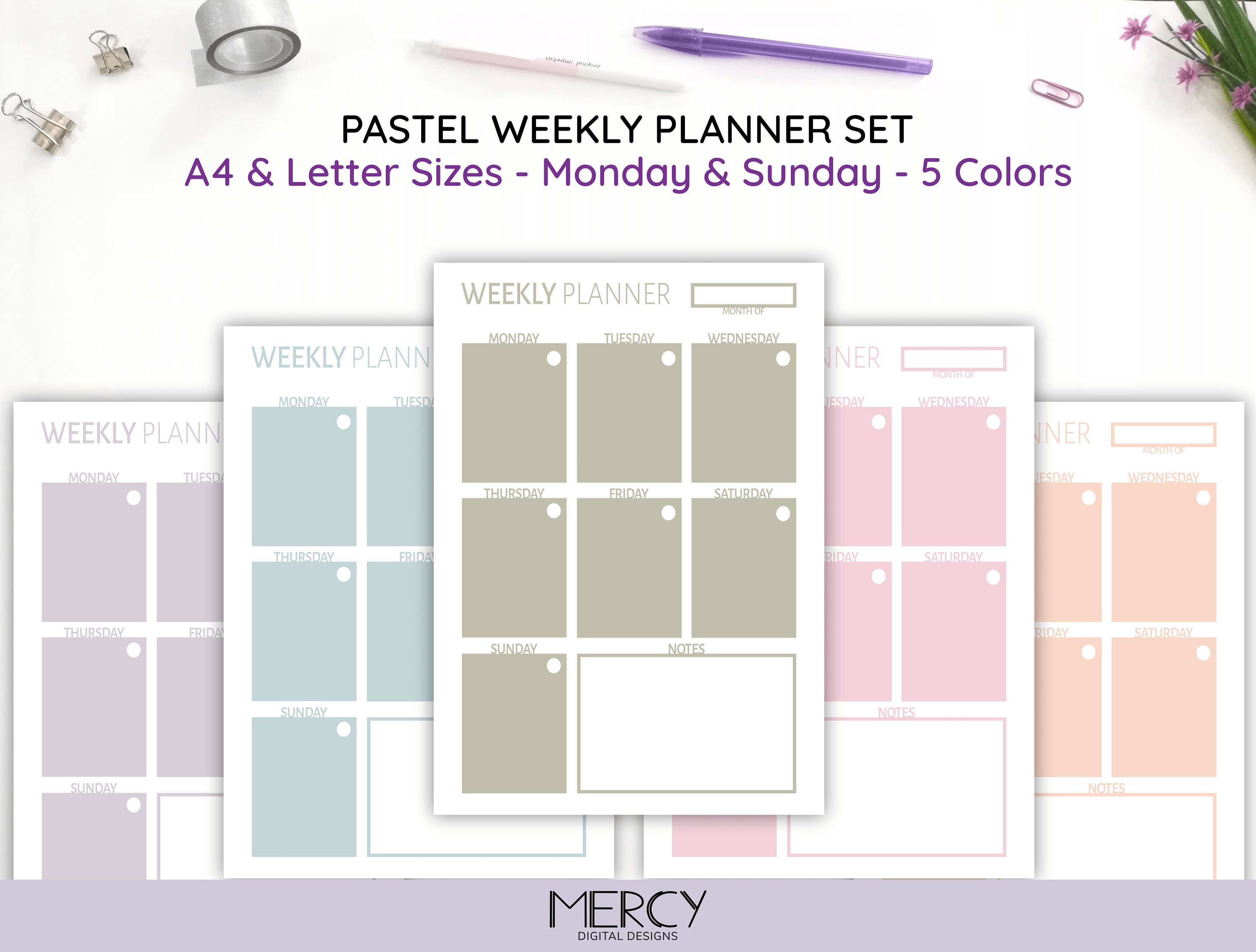 Printable Planner Essentials Bundle of 9 Cute Undated Planner Pages Set ...
