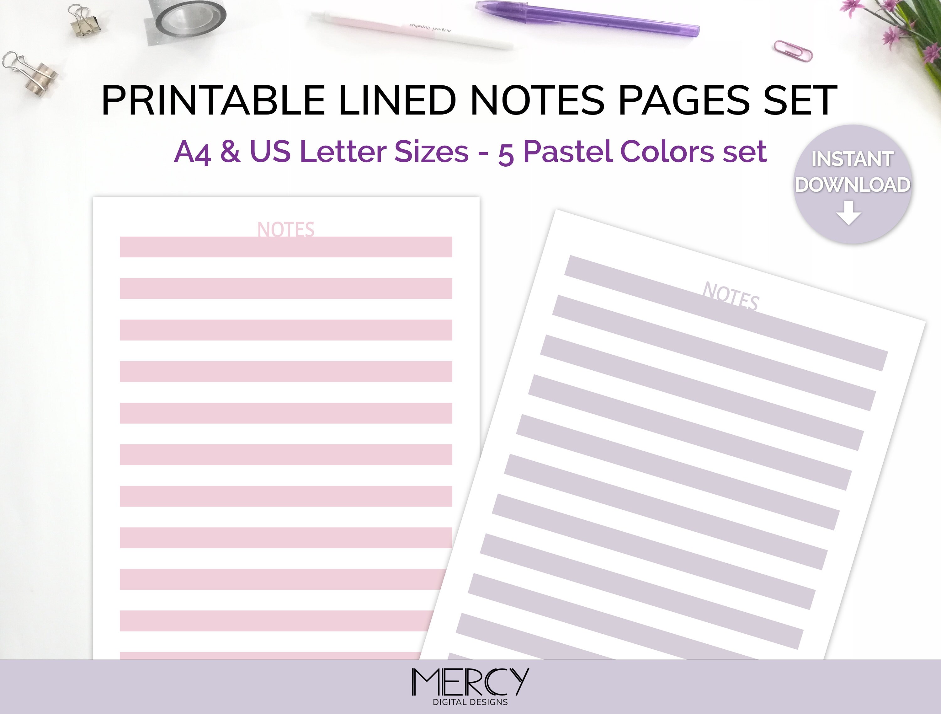 Lined Notes Page Printable Notes Planner on A4 and Letter - Etsy