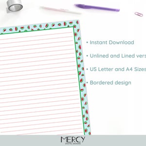 Watermelon Pattern Printable Writing Paper, Blank and Lined Fruit ...