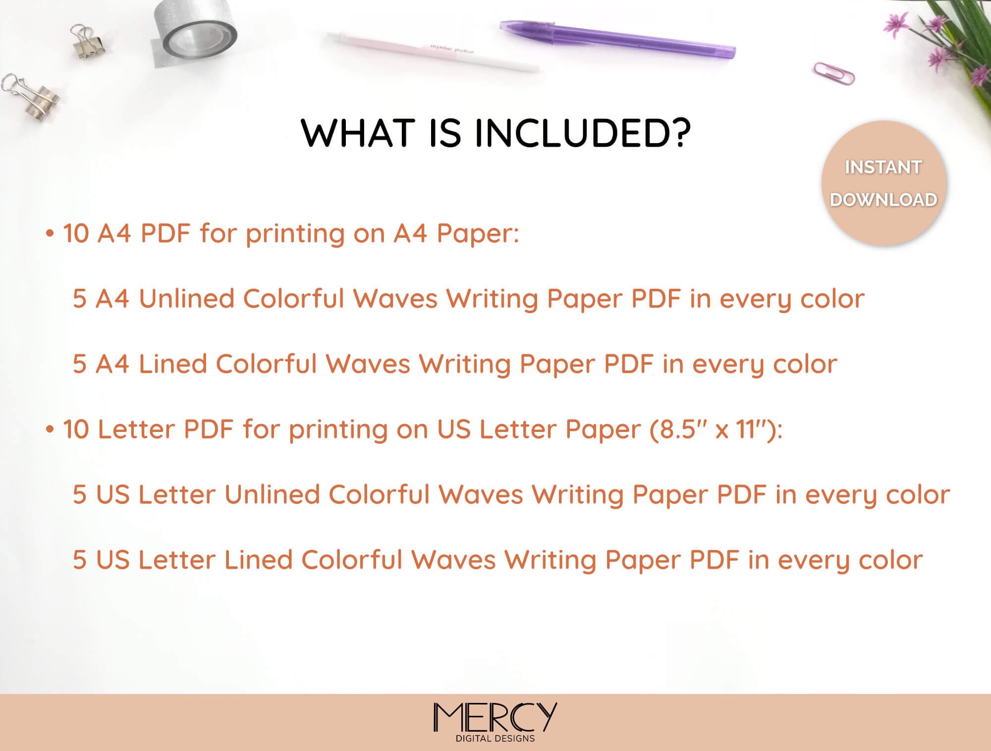 Colorful Waves Printable Stationery Borders Paper, Blank and Lined ...