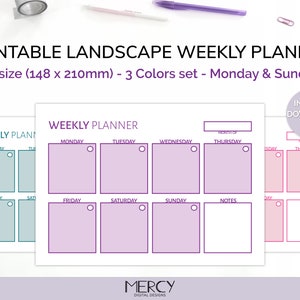 A5 Printable Weekly Planner, Landscape, Week on One Page, Monday and ...