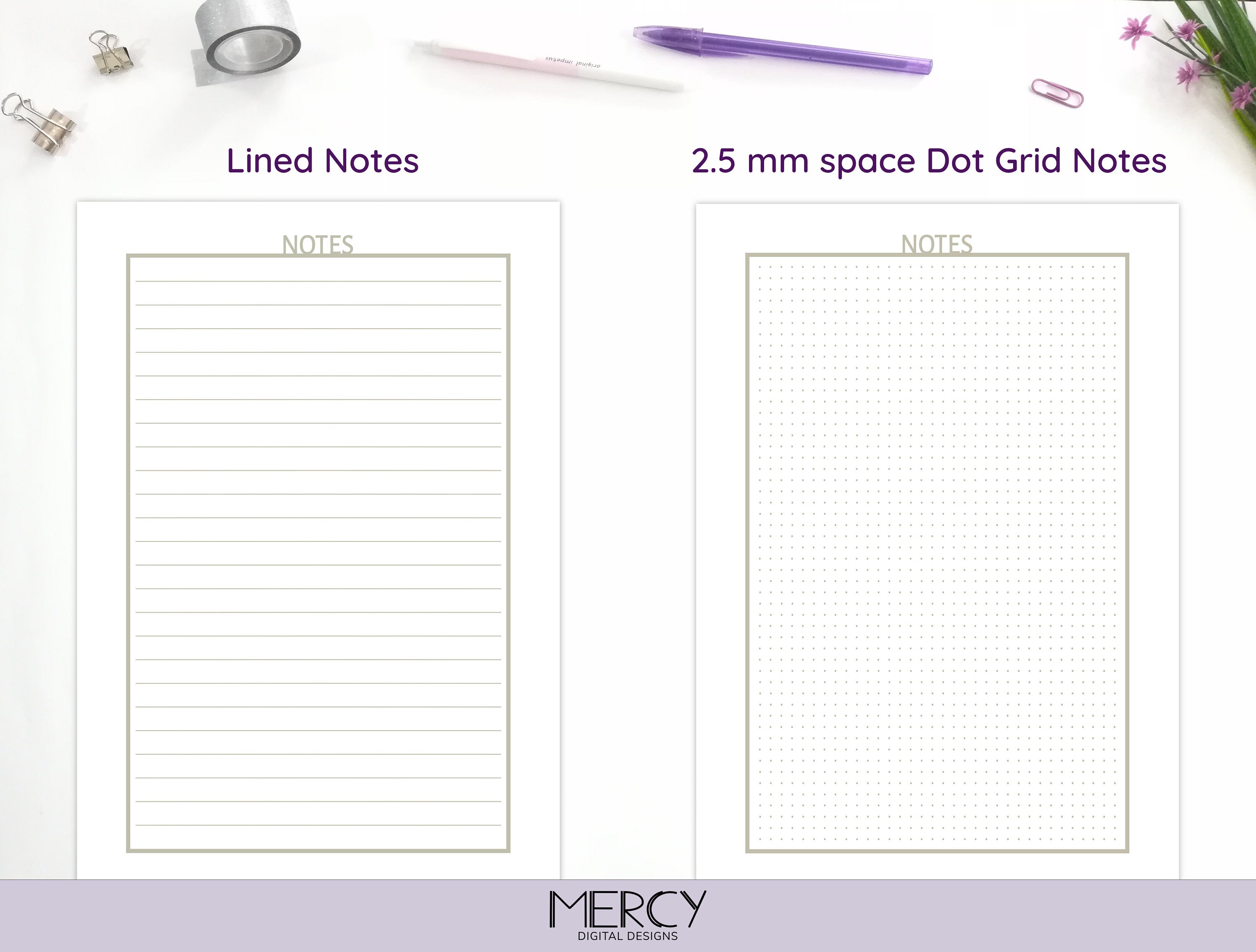 A5 Notes Printable, Lined Notes, Dot Grid Notes, Pastel Notes - Etsy