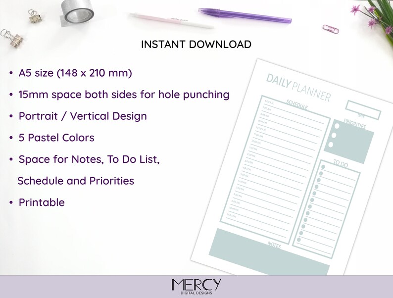 A5 Daily Planner Printable, Daily Schedule, Daily to Do List - Etsy