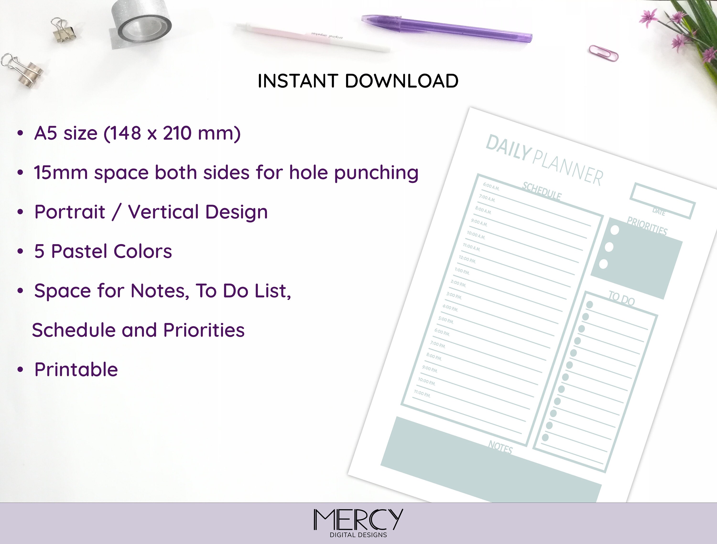 A5 Daily Planner Printable, Daily Schedule, Daily to Do List - Etsy