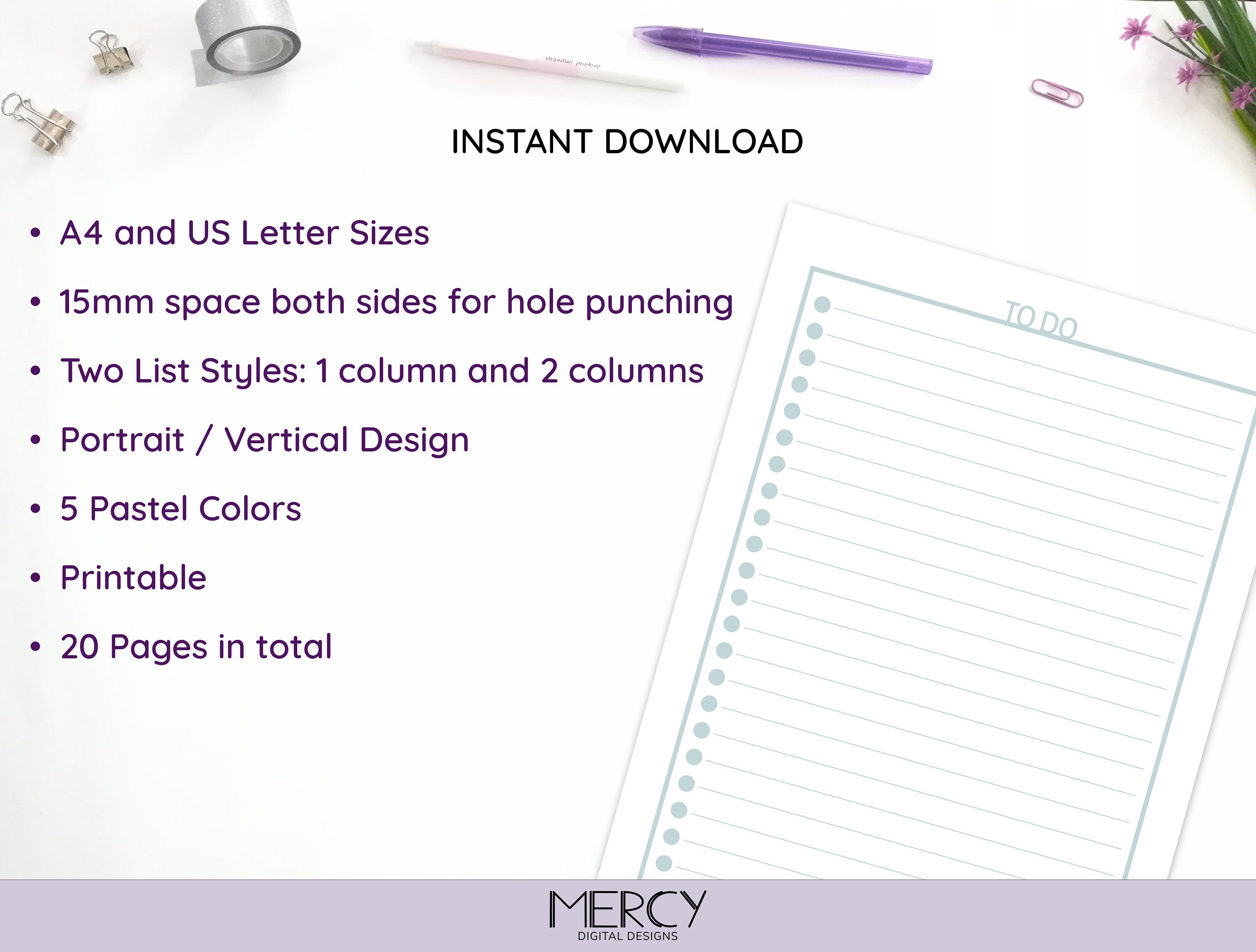 Printable to Do List Set, Task List, A4 and Letter, Pastel - Etsy