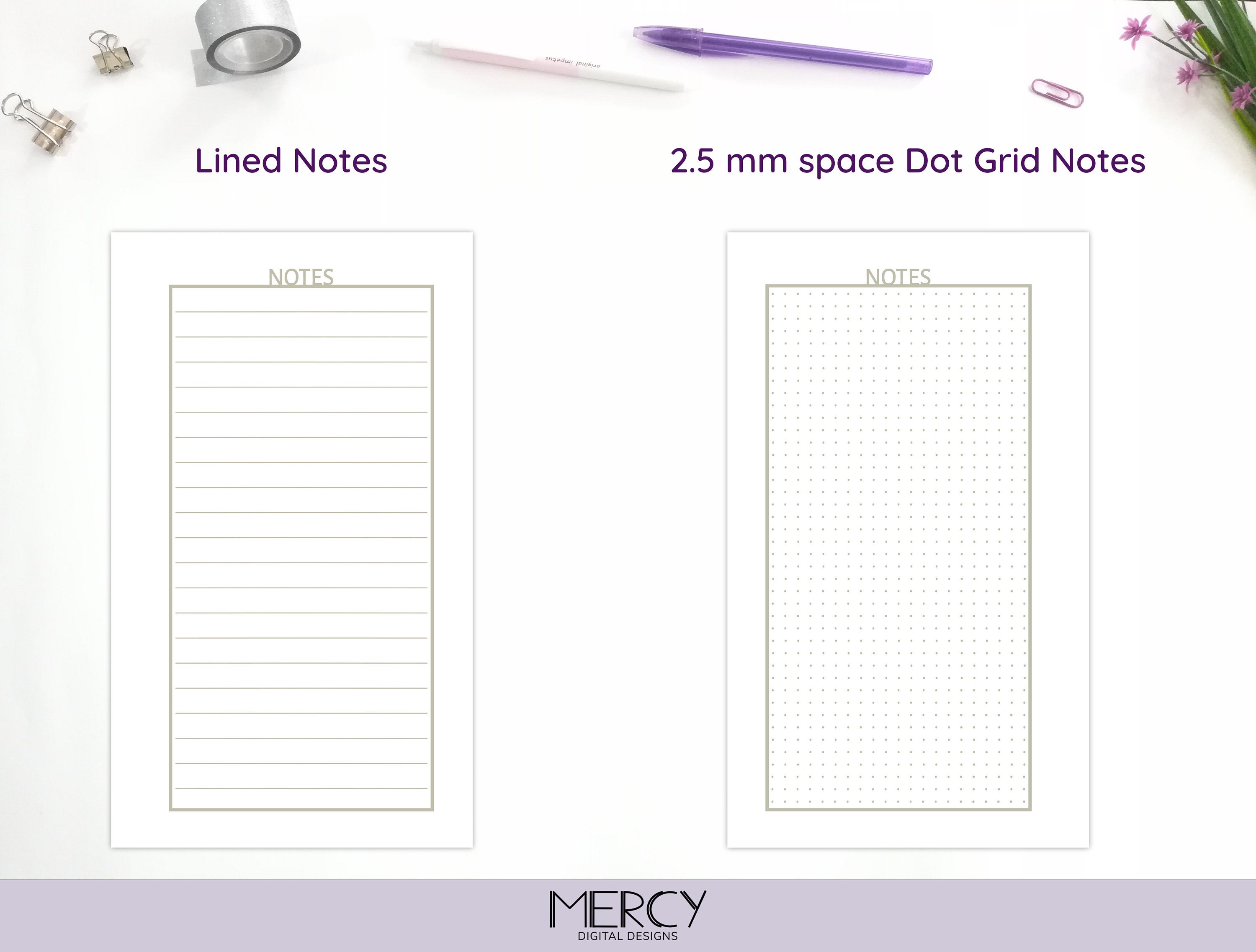 Personal Notes Insert Printable, Lined Notes Page, Dot Grid Notes Paper ...
