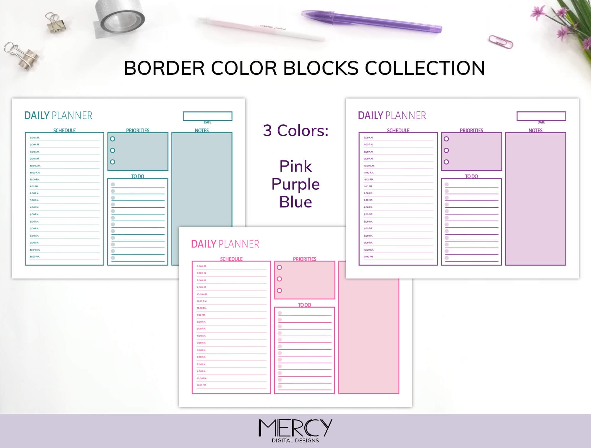 Printable Landscape Daily Planner, Horizontal Daily Hourly Planner ...