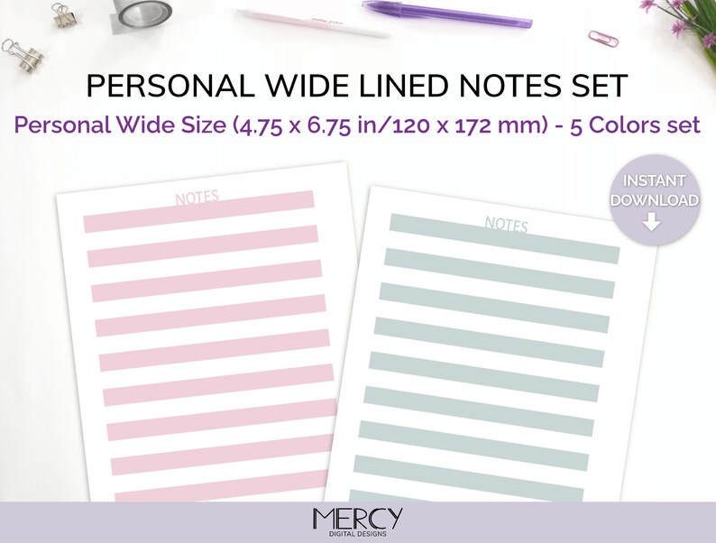 Personal Wide Lined Notes Printable, Printable Pastel Notes Page, Cute ...