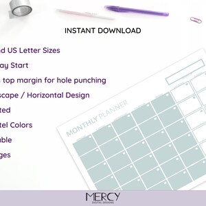 Undated Landscape Monthly Planner Printable, A4 and Letter, Undated ...