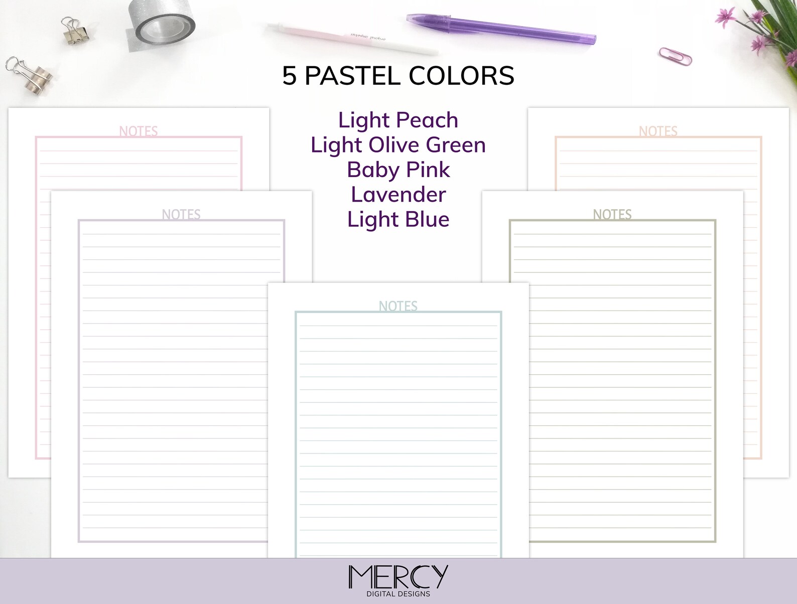 A5 Notes Printable, Lined Notes, Dot Grid Notes, Pastel Notes - Etsy