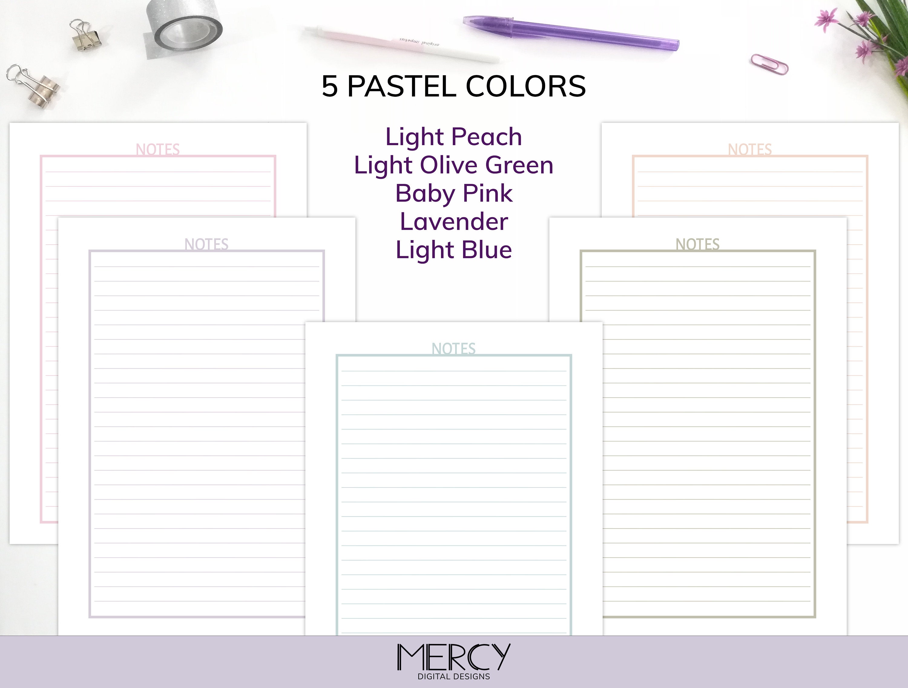 A5 Notes Printable, Lined Notes, Dot Grid Notes, Pastel Notes - Etsy