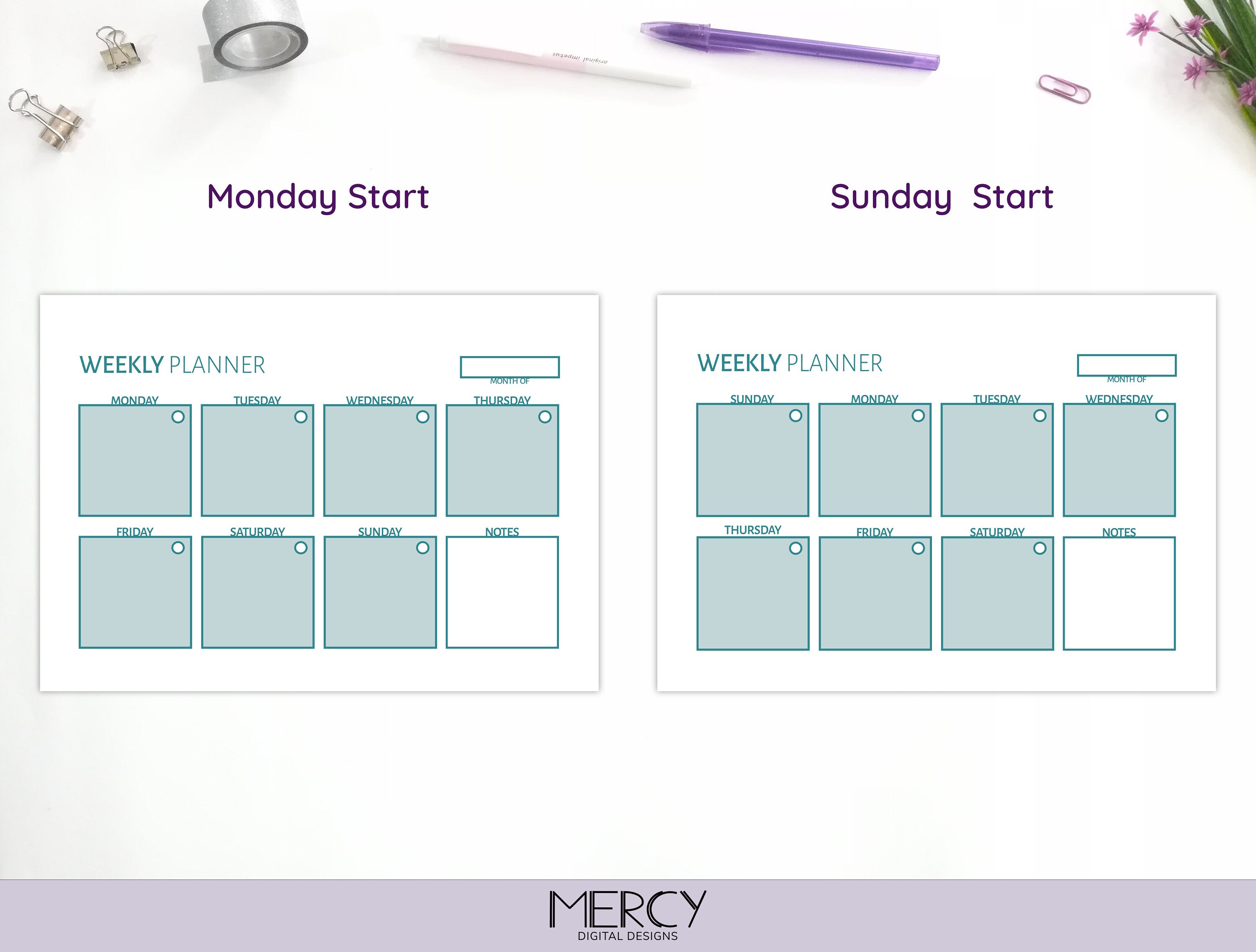 A6 Weekly Planner Printable Week on One Page Landscape - Etsy