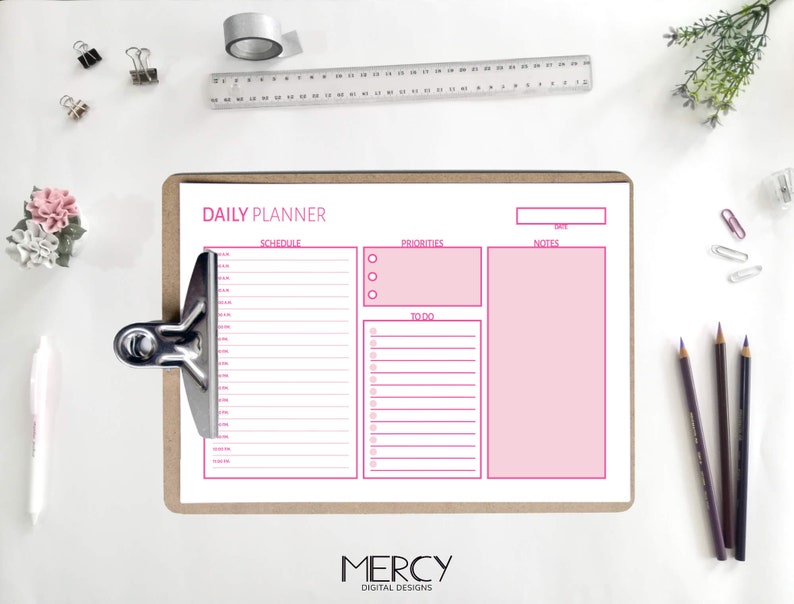 Printable Landscape Daily Planner, Horizontal Daily Hourly Planner ...