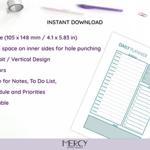 A6 Daily Planner Printable, Daily Hourly Planner, Day on One Page - Etsy