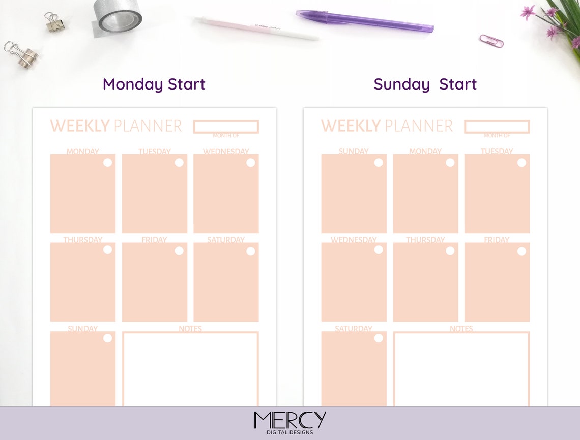 Printable Weekly Planner Page, A4 and Letter Weekly Plan, Monday and ...