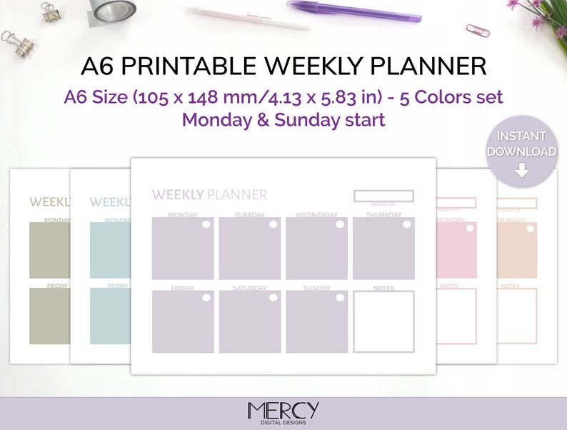 A6 Weekly Planner Printable Week on One Page - Etsy
