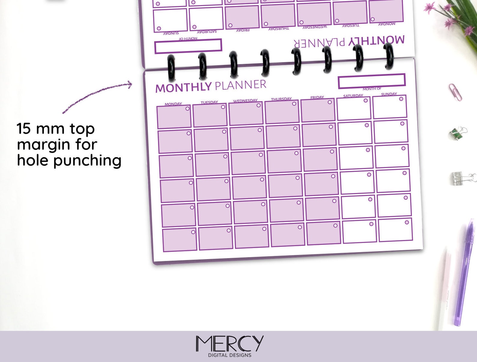 Undated Landscape Monthly Planner Printable A4 and US Letter - Etsy