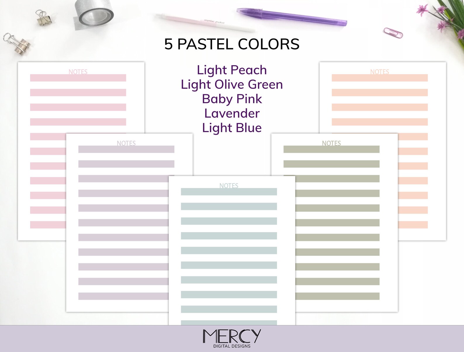 A6 Lined Notes Printable, Cute A6 Notes Page, Pastel Notes Printable - Etsy