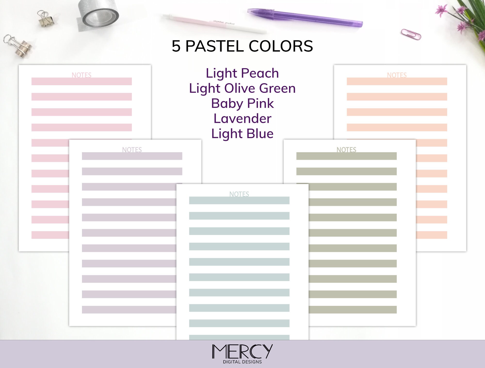 A6 Lined Notes Printable, Cute A6 Notes Page, Pastel Notes Printable - Etsy