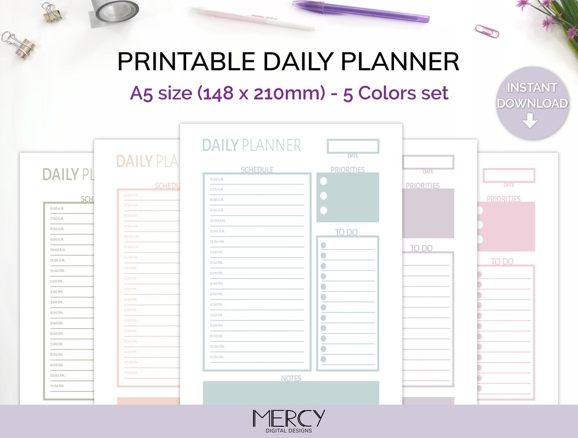A5 Daily Planner Printable, Daily Schedule, Daily to Do List - Etsy