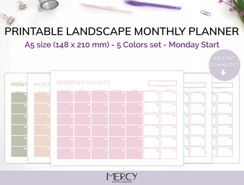 A5 Monthly Planner Printable, A5 Undated Calendar - Etsy