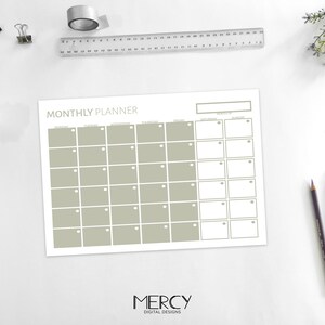 Undated Landscape Monthly Planner Printable, A4 and Letter, Undated ...