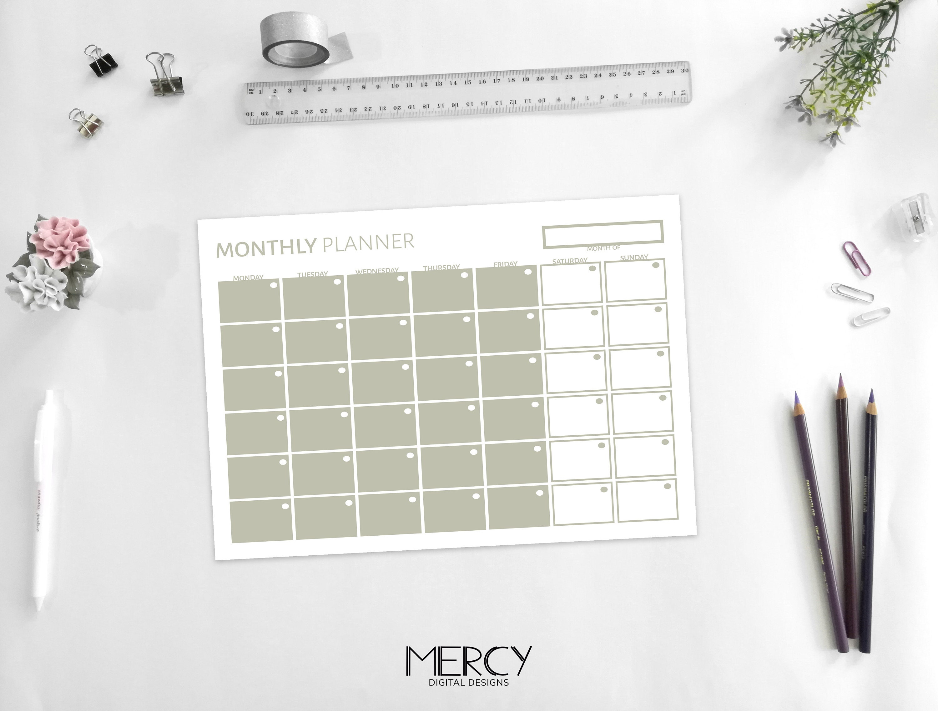 Undated Landscape Monthly Planner Printable A4 and Letter - Etsy
