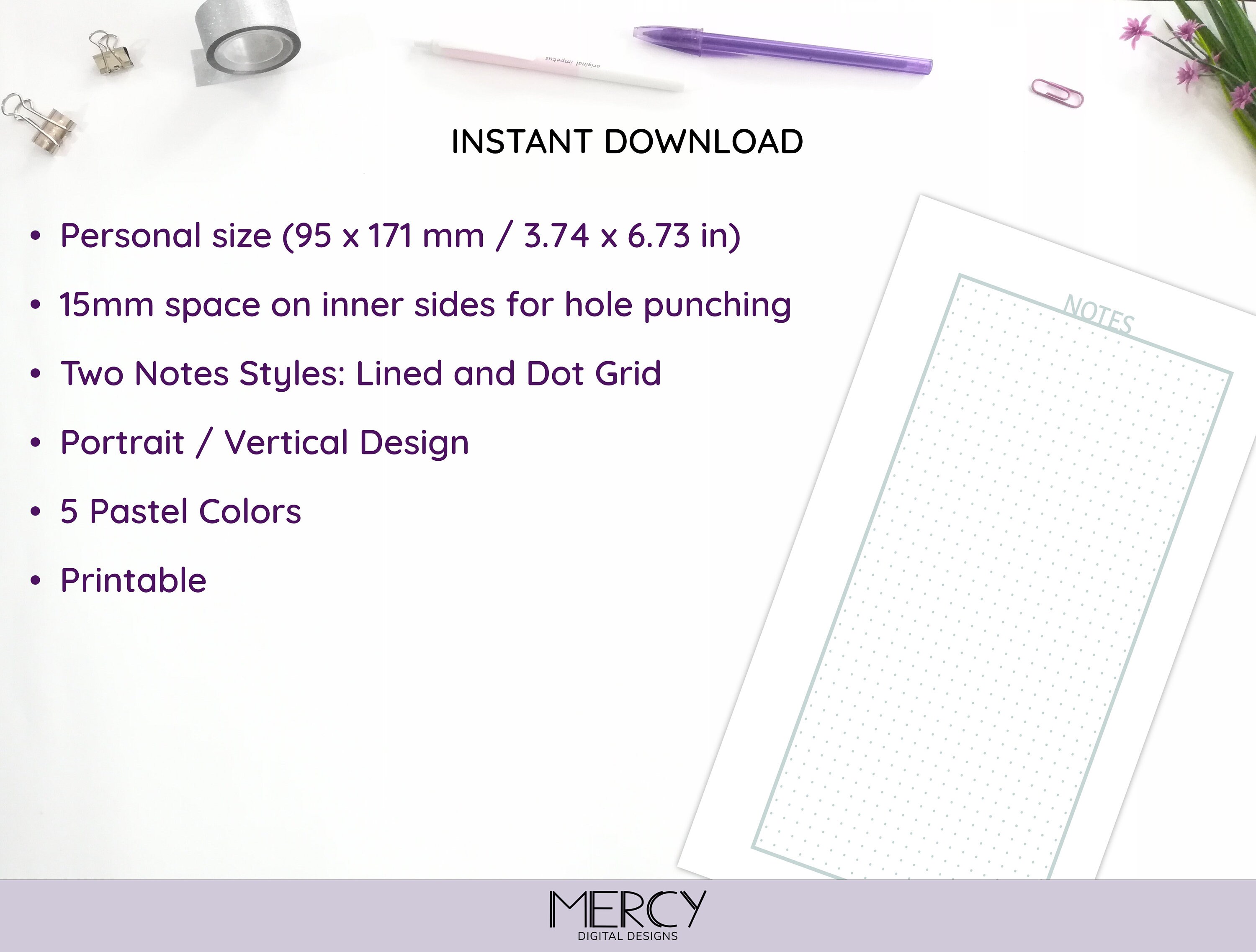 Personal Notes Insert Printable, Lined Notes Page, Dot Grid Notes Paper ...