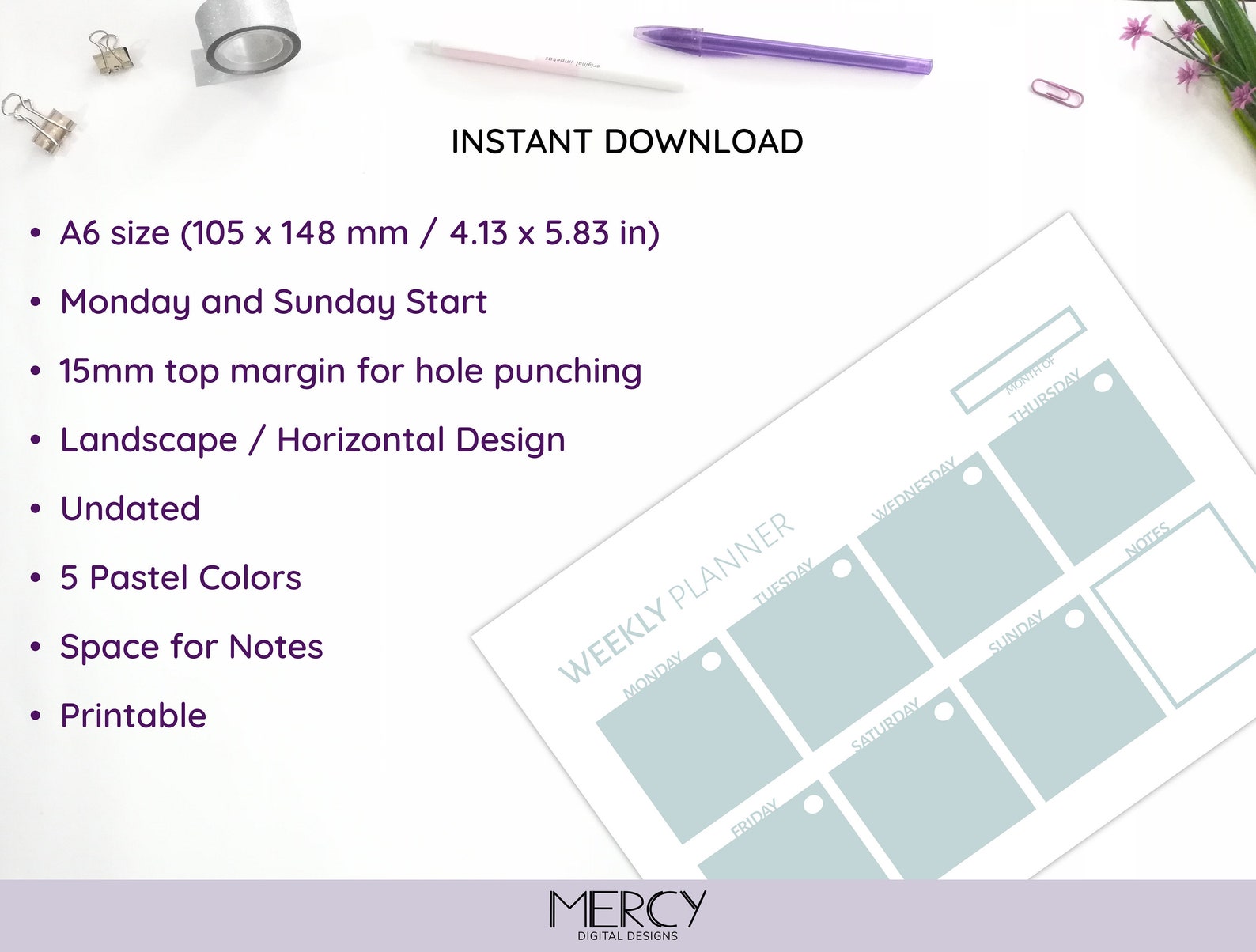 A6 Weekly Planner Printable Week on One Page - Etsy