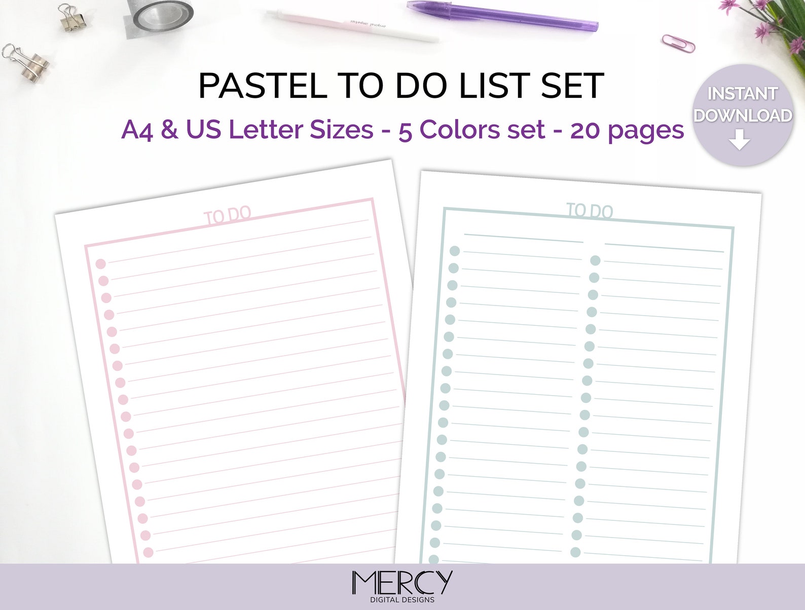 Printable to Do List Set, Task List, A4 and Letter, Pastel - Etsy
