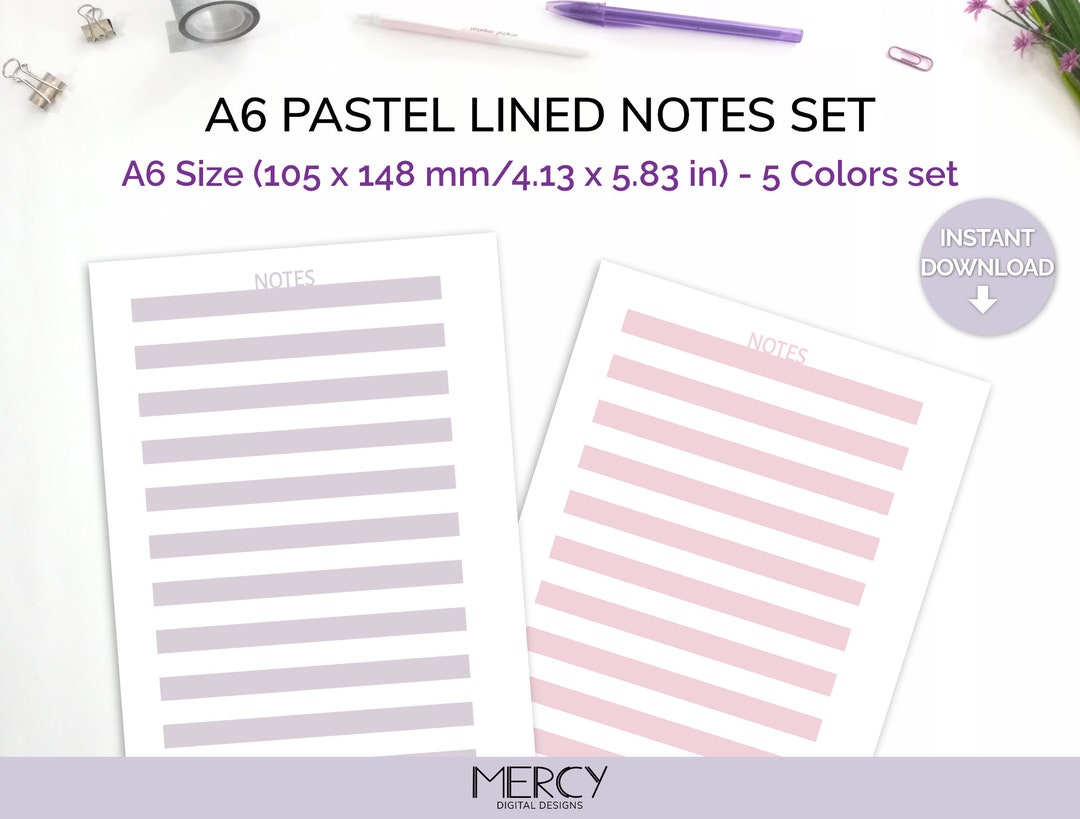 A6 Lined Notes Printable, Cute A6 Notes Page, Pastel Notes Printable - Etsy