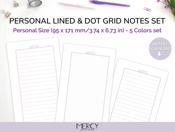 Personal Notes Insert Printable Lined Notes Page Dot Grid | Etsy