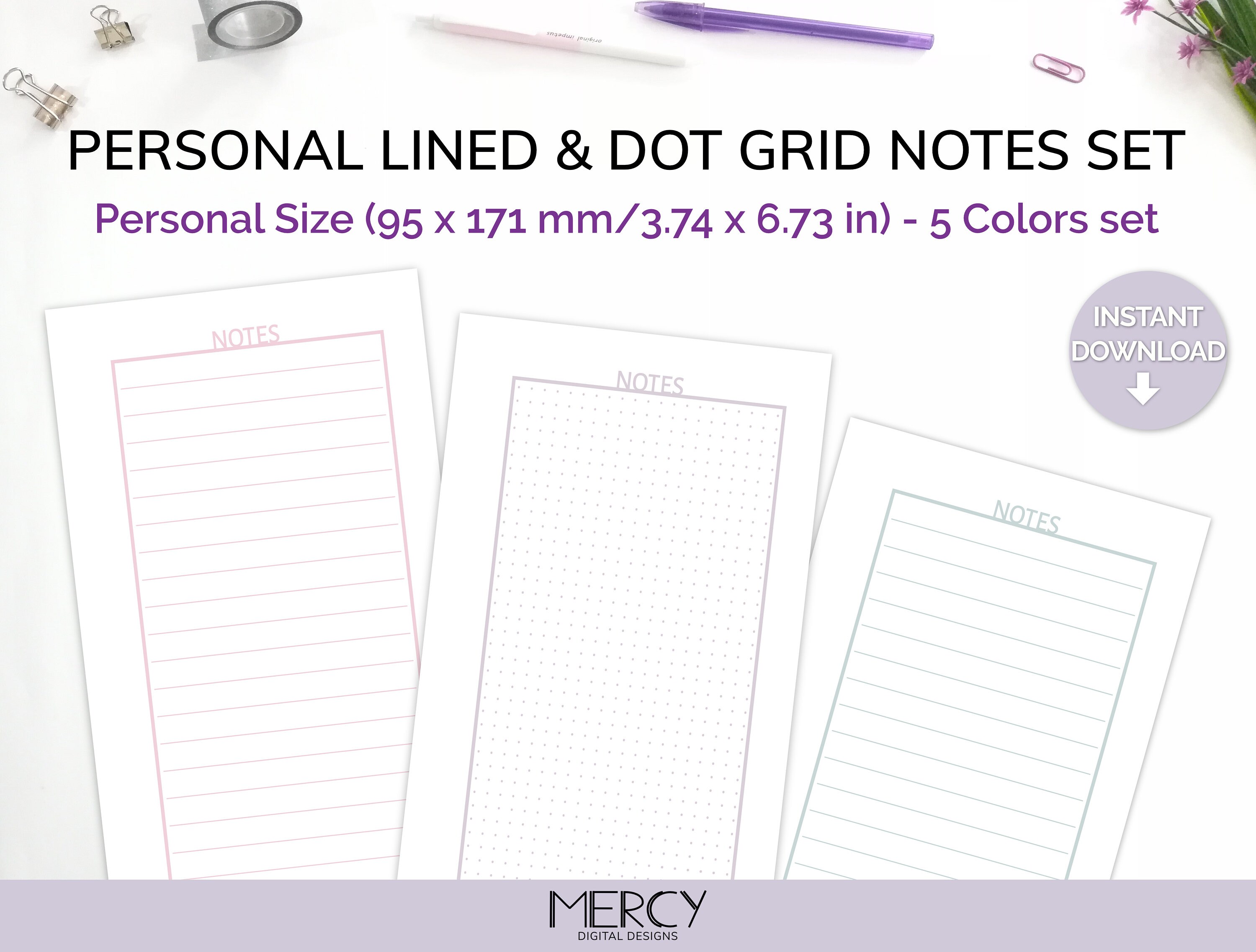 Personal Notes Insert Printable, Lined Notes Page, Dot Grid Notes Paper ...