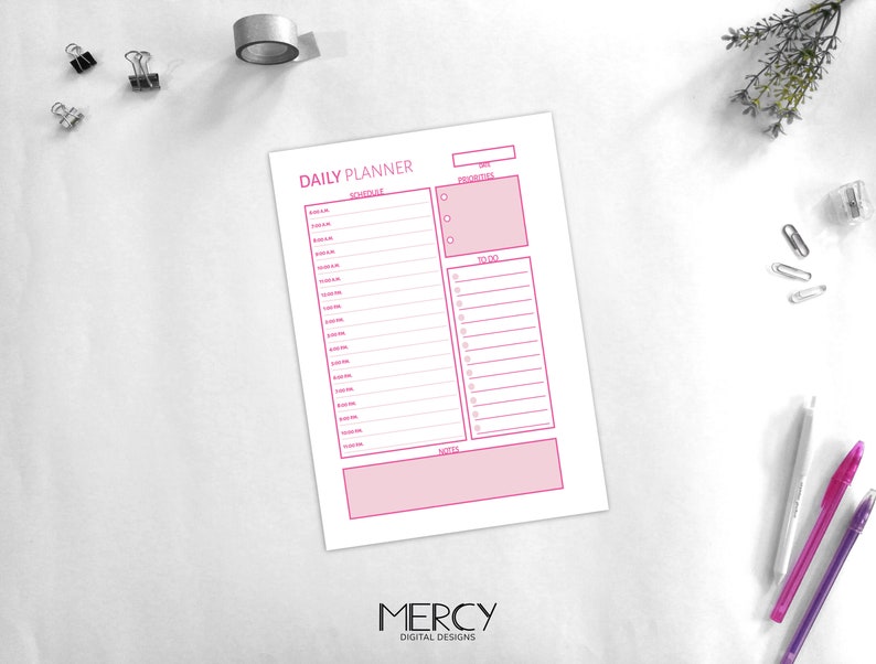 A6 Daily Planner Printable Daily Hourly Planner Day on One - Etsy