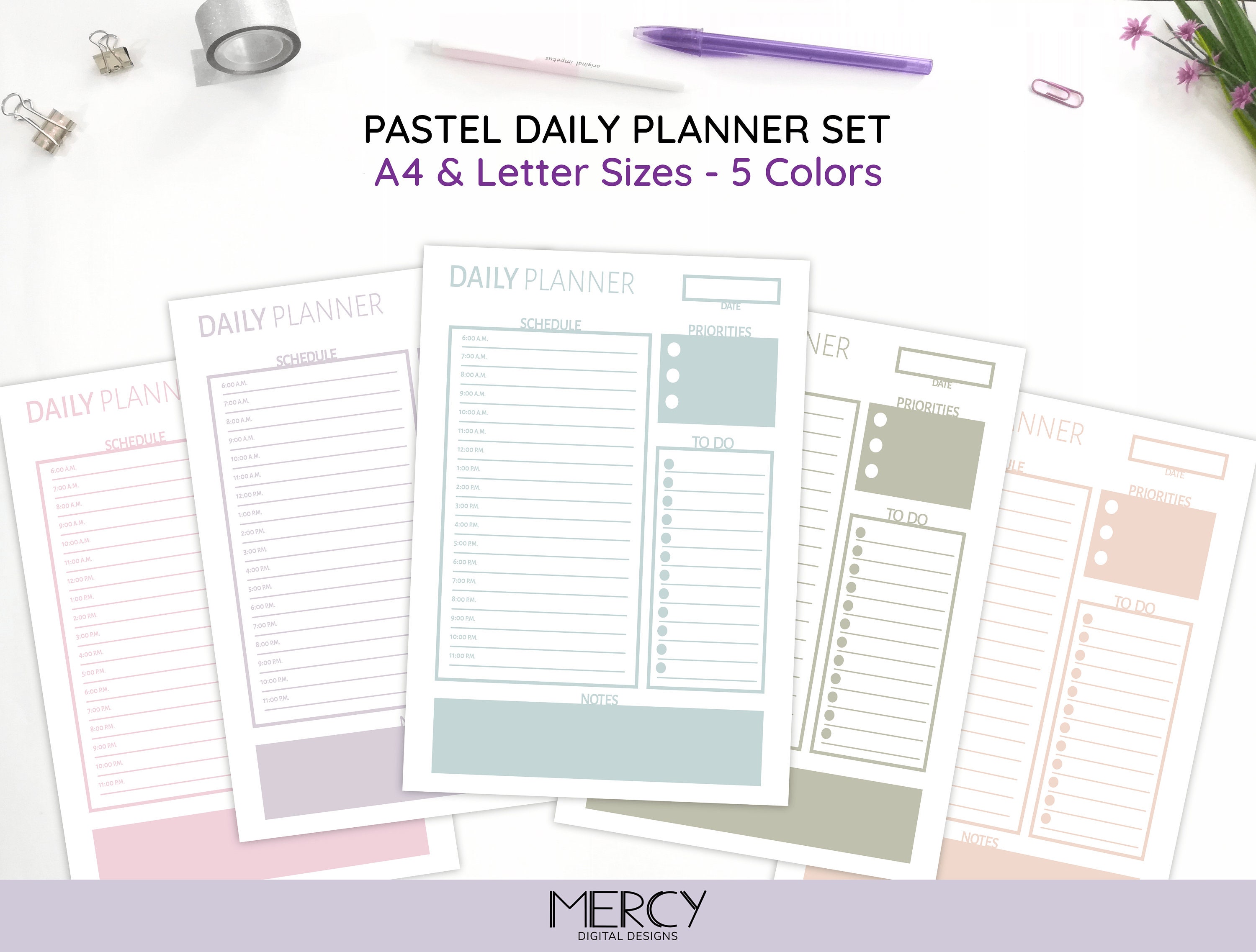 Printable Planner Essentials Bundle of 9 Cute Undated Planner Pages Set ...