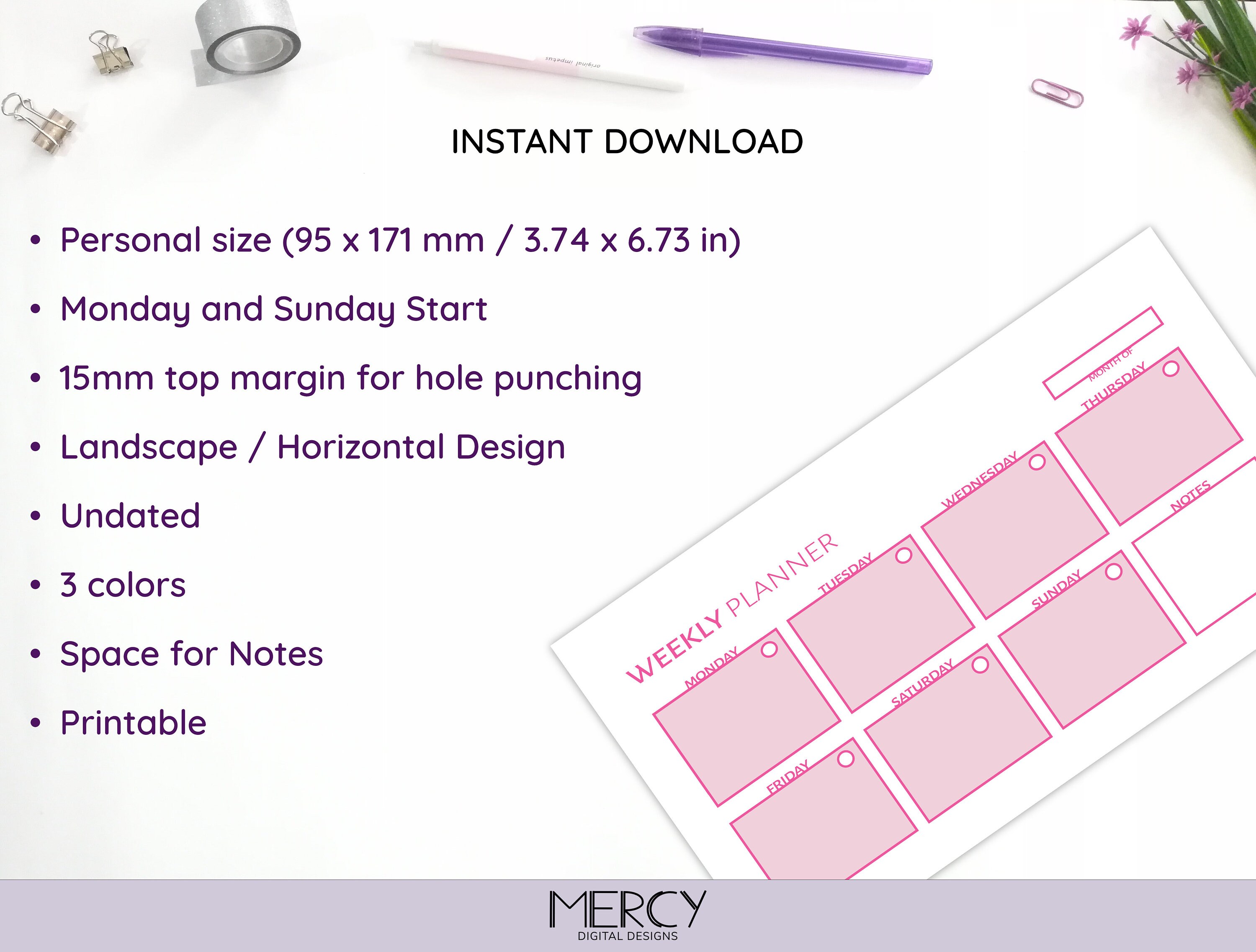 Personal Weekly Planner Printable, Personal Size Weekly Organizer ...