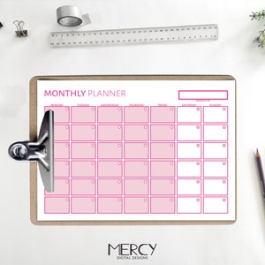 Undated Landscape Monthly Planner Printable, A4 and US Letter, Month on ...