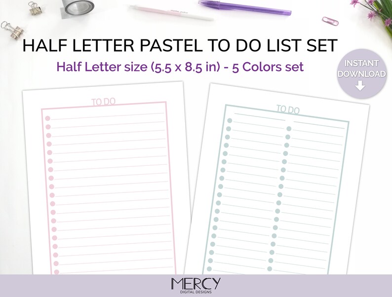Half Letter to Do List Printable, Task List Set, Pastel - Etsy