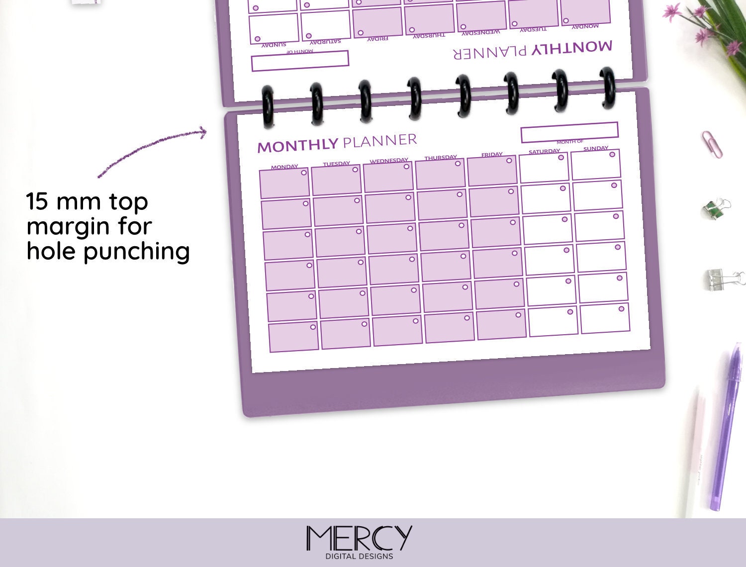 Half Letter Monthly Planner Printable, Landscape, Undated Calendar - Etsy