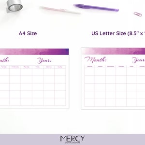 Blank Calendar Printable, Purple, Undated, A4, Letter - Etsy