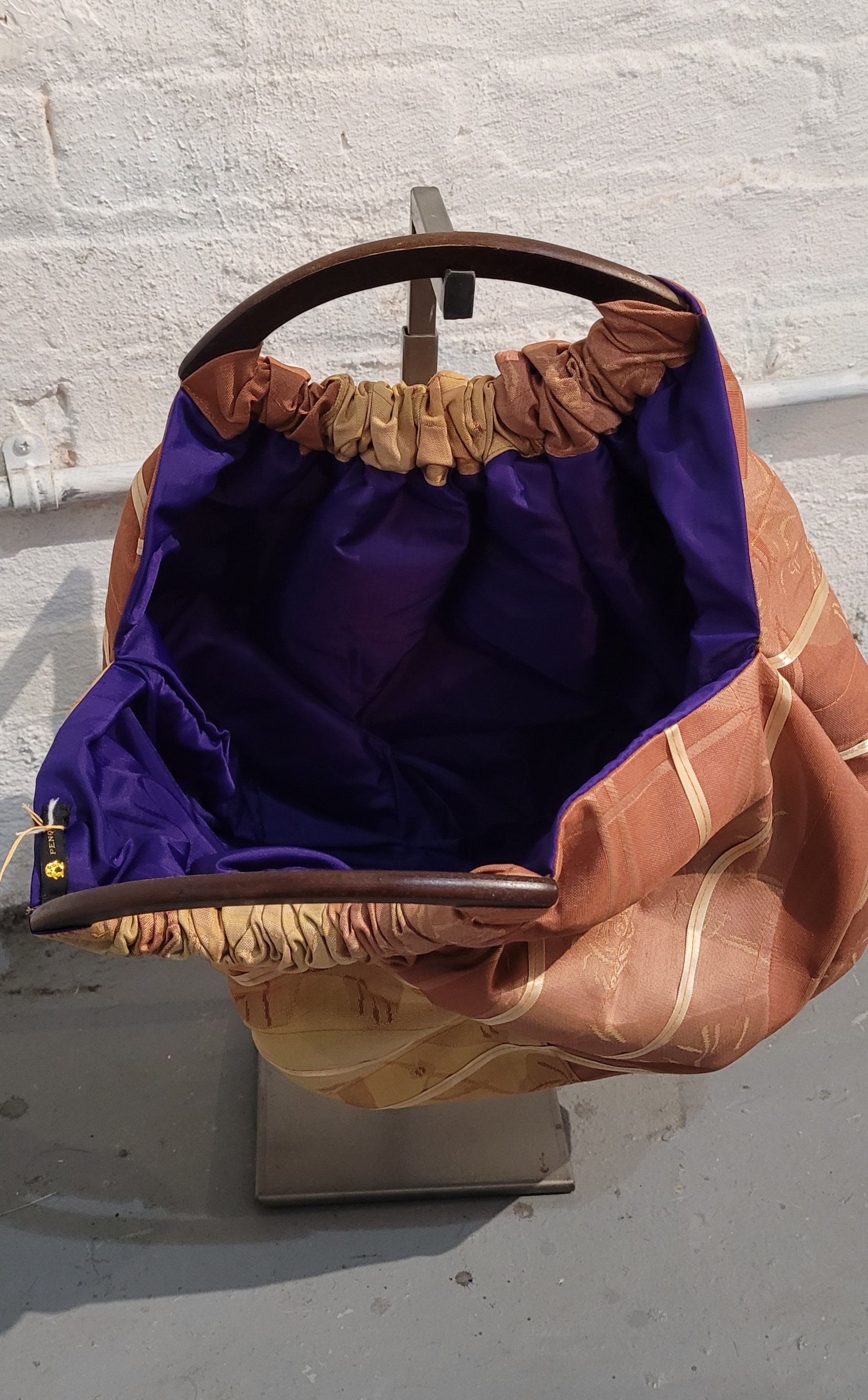 Vintage Kimono Balloon Bag, Wooden Handle Handbag, Recycle Fabric ...