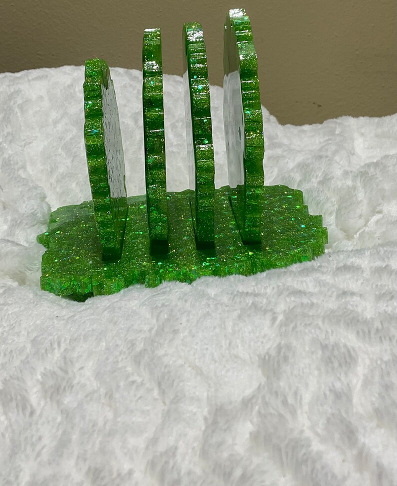 Resin Grinch Inspired Coaster/ Christmas Coasters/glitter Coasters With ...