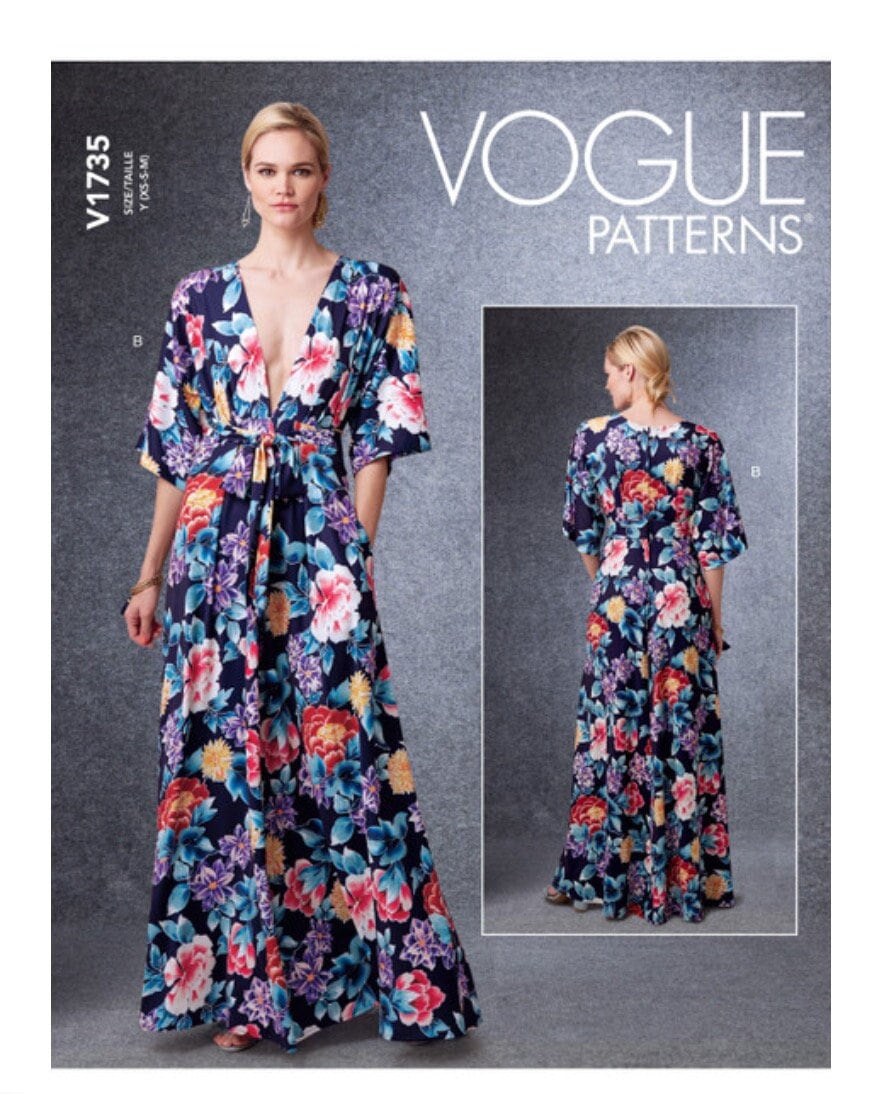 Vogue V9253 V1735 New Sewing Pattern Deep Plunge Neck Kimono Maxi Dress ...