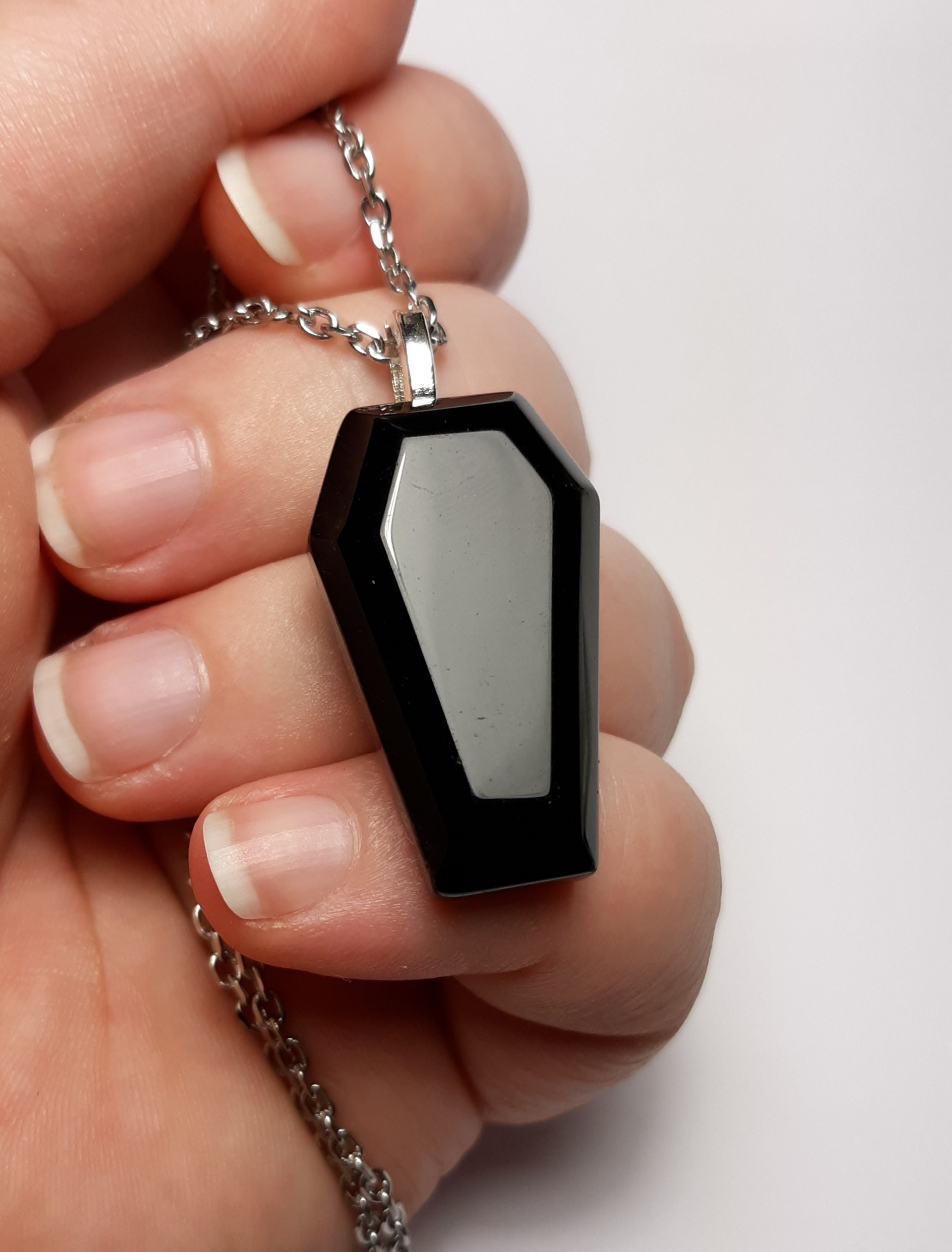 Amethyst or Obsidian Gemstone Coffin Necklace Stainless Steel - Etsy